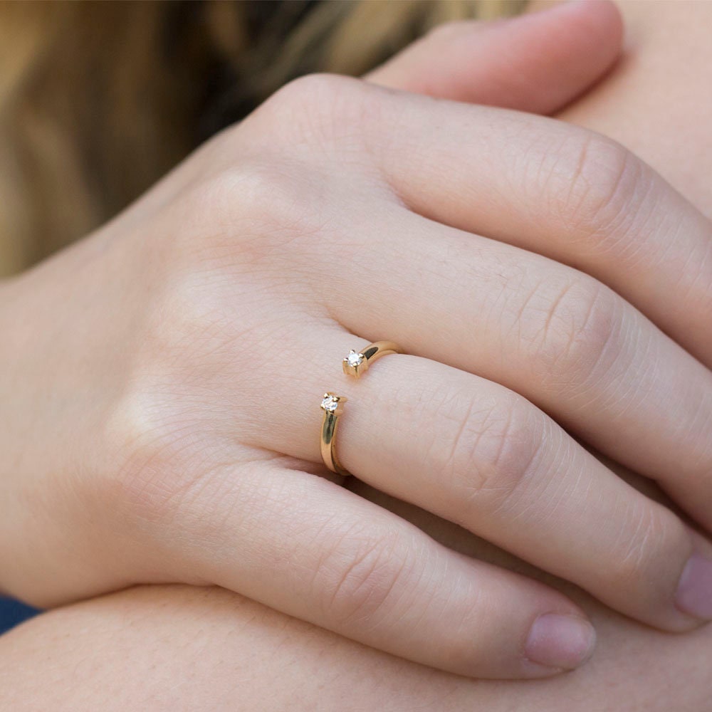 Open Diamond Ring - Diamond Ring- Stacking Ring - Dainty Gold Ring ...