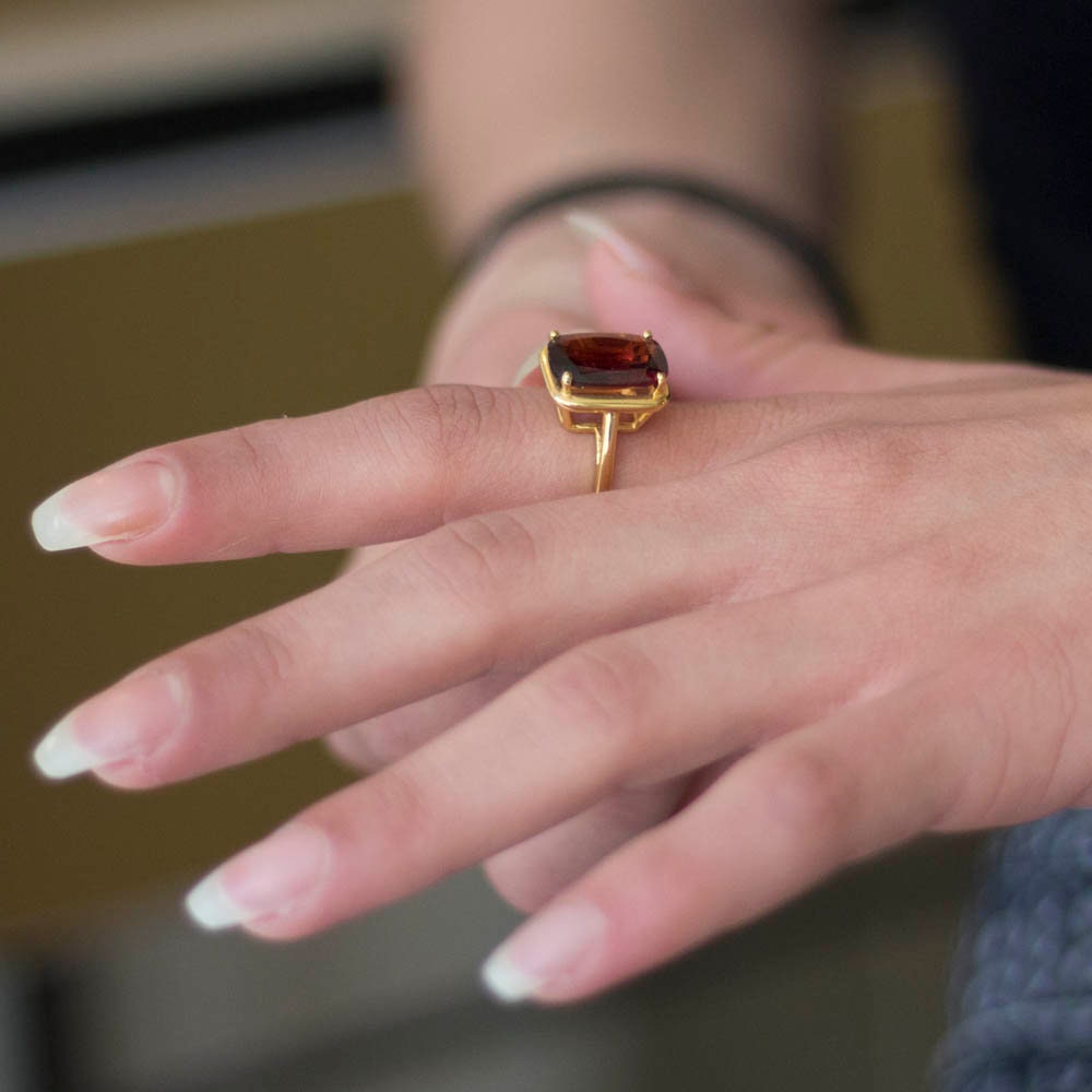 Large Garnet Gold Ring - Emerald Cut - Cocktail Ring - Red Stone ...