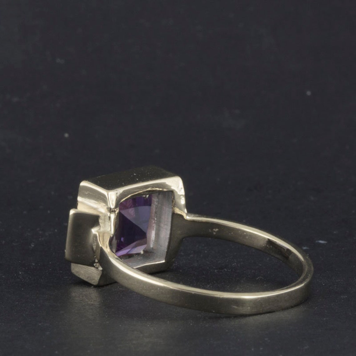 Amethyst - Princess Cut - Solitaire Gold Ring- White Sapphire ...