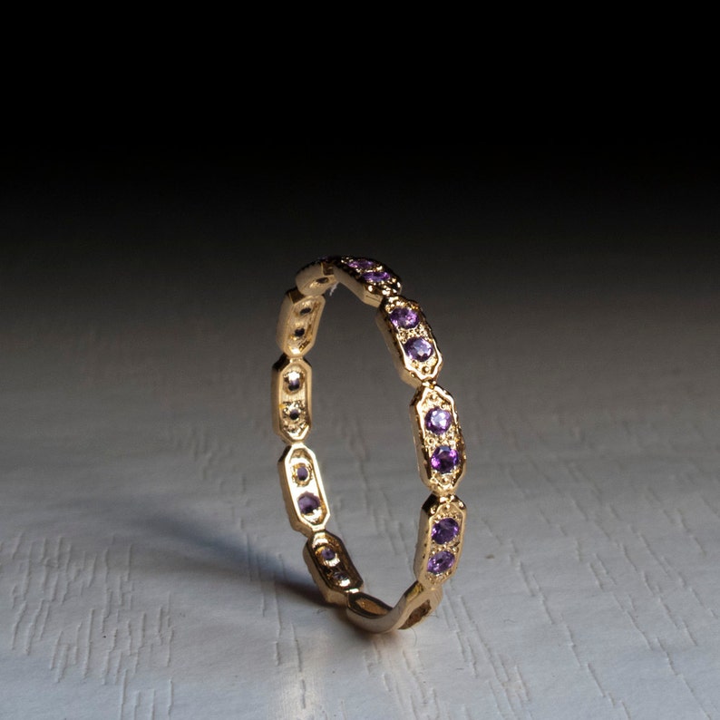 Eternity ring purple stone ring thin band dainty gold | Etsy
