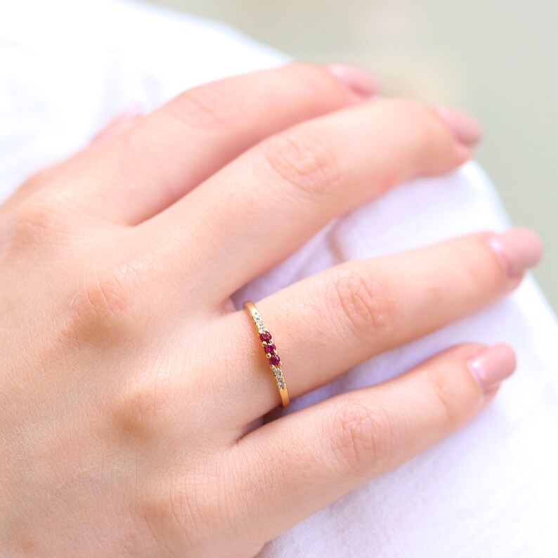 Ruby and Diamond Ring - Gold Ring - Promise Ring - Dainty Ring ...