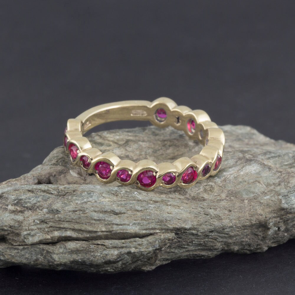 Gold Twisted Ruby Half Eternity Ring Ruby Ring July | Etsy