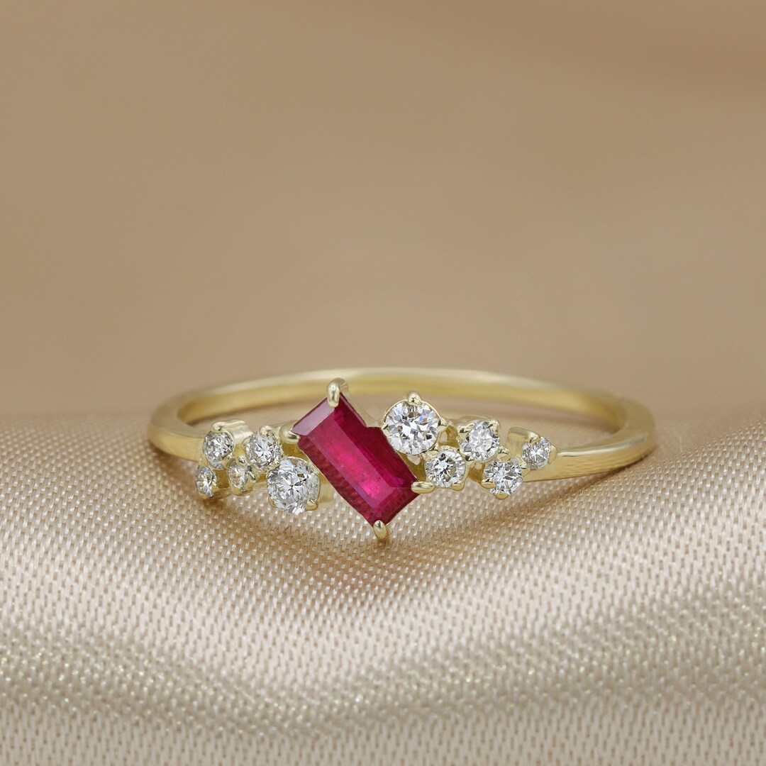 Ruby Ring, Promise Ring, Diamond Ring, Ruby and Diamond Ring, Stacking ...