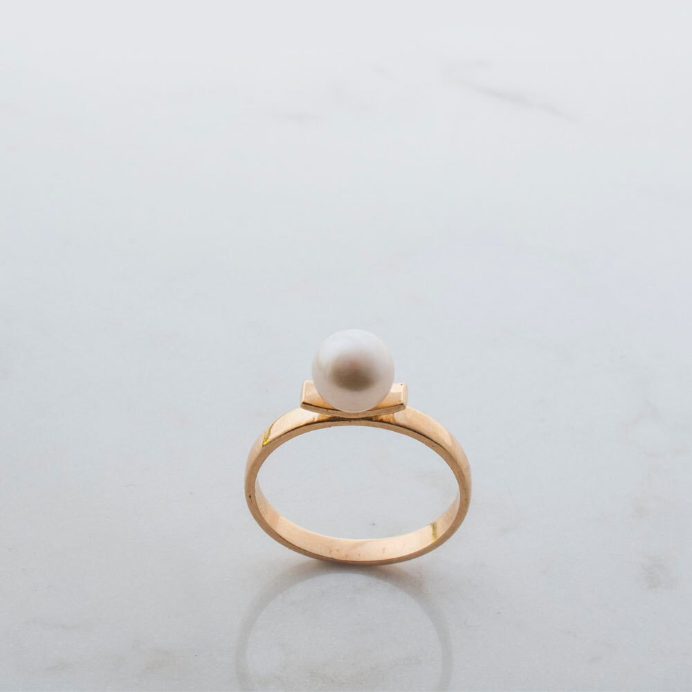Gold Pearl Ring - White Pearl Ring - Simple Pearl Ring - Big Pearl ...