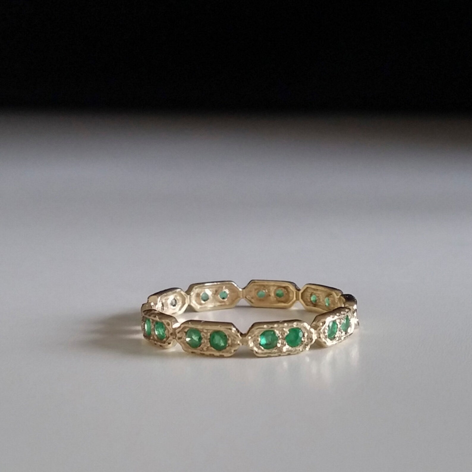 Emerald Eternity Ring Green Stone Ring Thin Band Dainty - Etsy