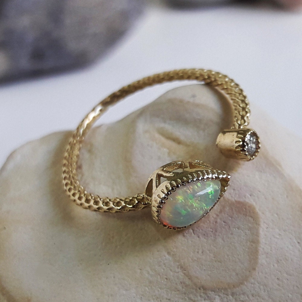 White opal open ring adjustable ring opal jewelry | Etsy