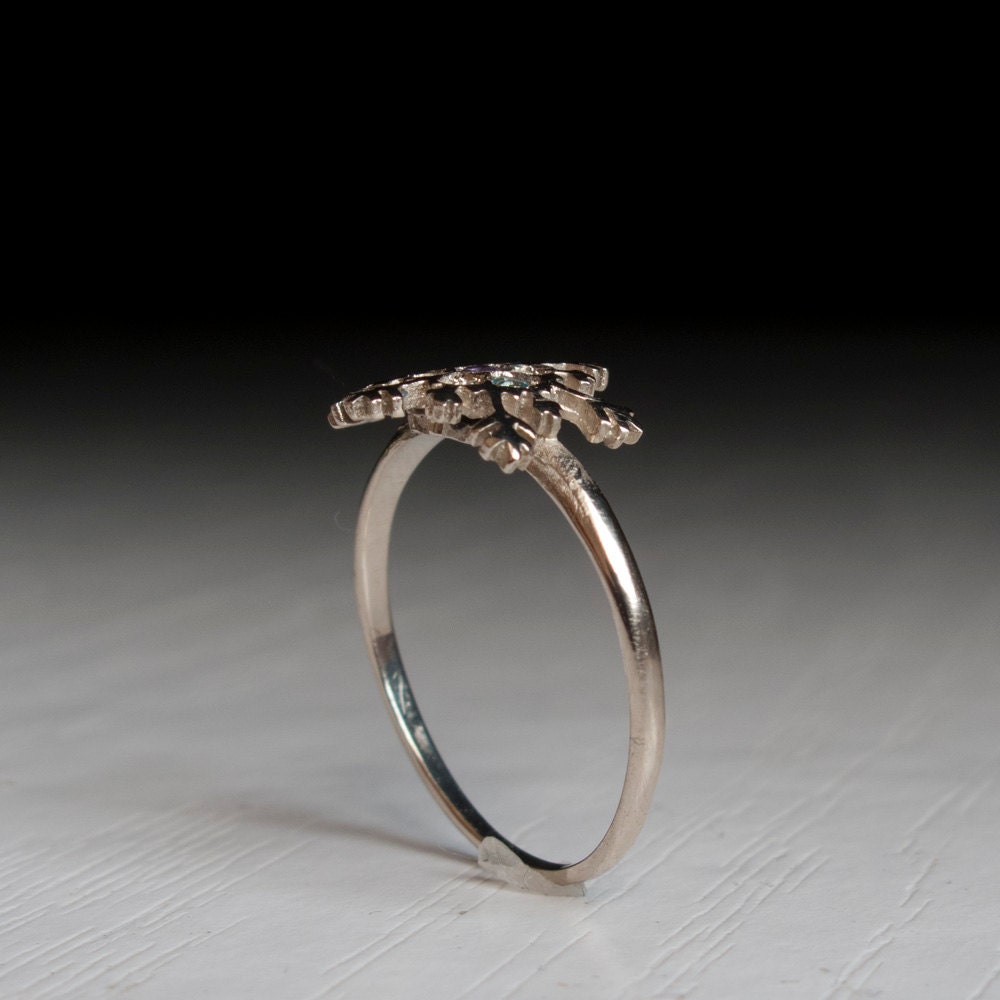 White Gold Snowflake Ring With London Blue Topaz, Blue Sapphire and ...