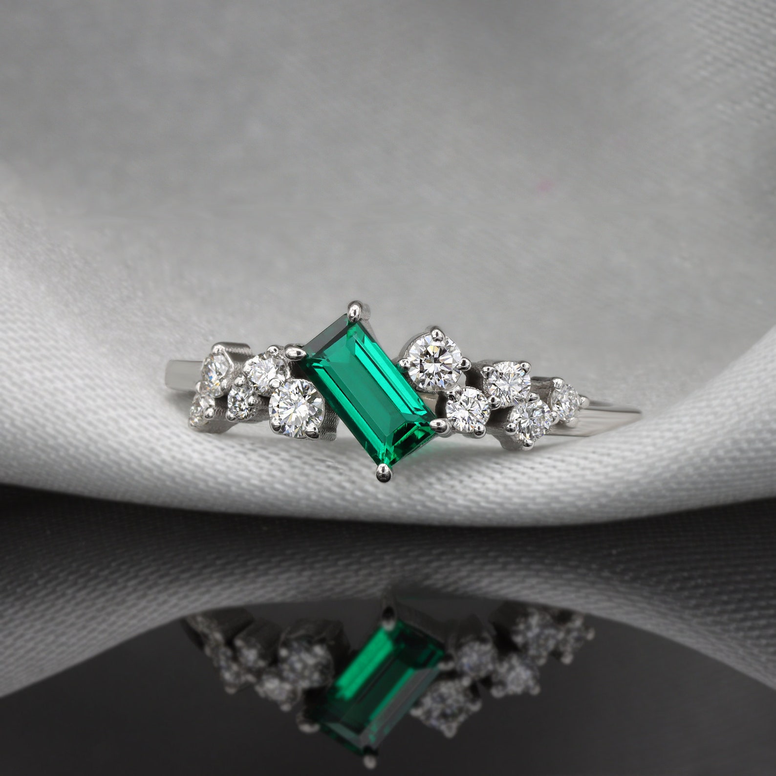 Emerald Ring, Promise Ring, Diamond Ring, Emerald and Diamond Ring ...