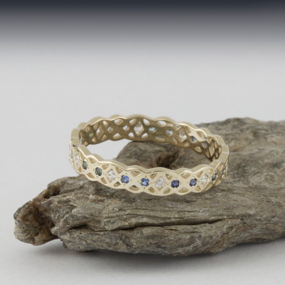 Celtic Eternity Ring Alternating Diamonds and Sapphires | Etsy