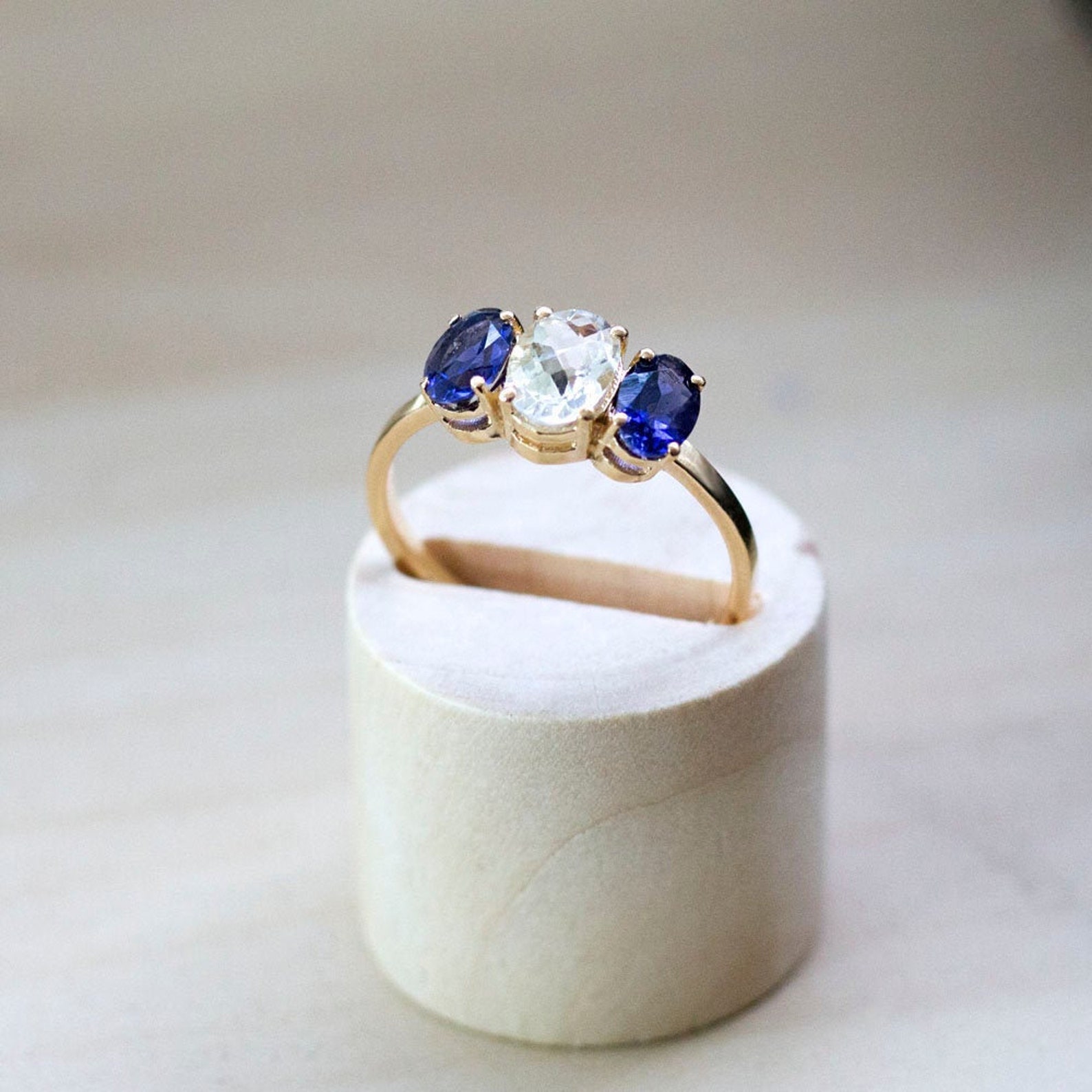 Oval White Sapphire and Iolite Ring, Sapphire and Iolite, Oval Ring ...