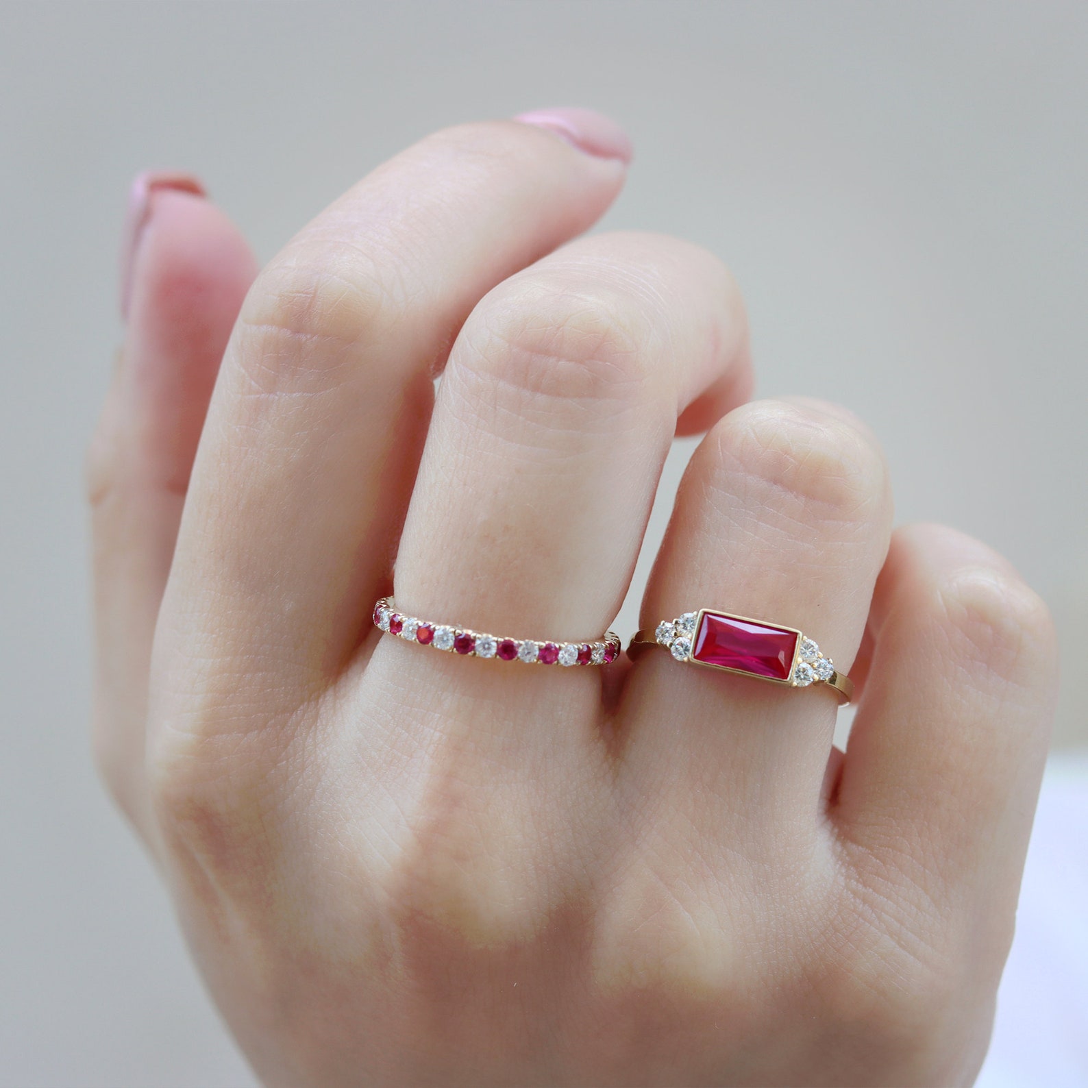 Baguette Ruby and Diamond Ring Baguette Ruby Round Diamonds. - Etsy