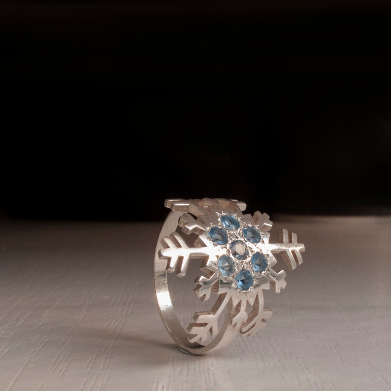 Snowflake Silver Ring Blue Topaz Gemstone Something Blue - Etsy