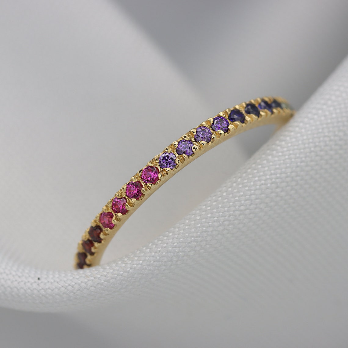Rainbow Eternity Ring With 4 Diamonds and Natural Gemstones | Etsy