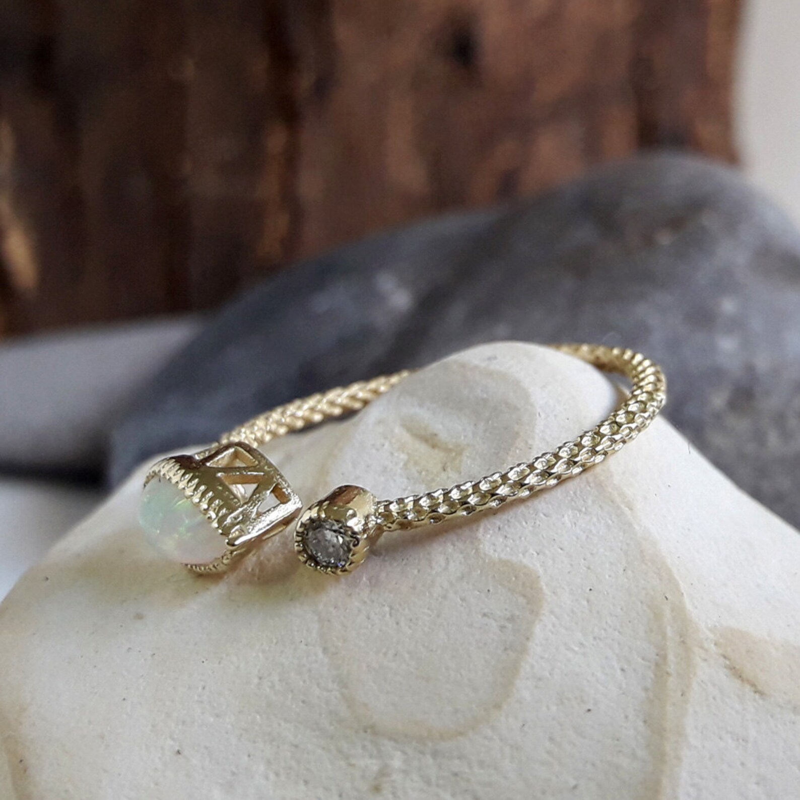 White Opal Open Ring Adjustable Ring Opal Jewelry - Etsy