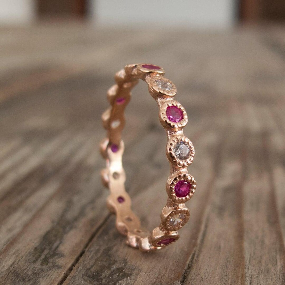 Ruby Eternity Ring - White Zircon - July Birthstone - Red Stone Gold ...