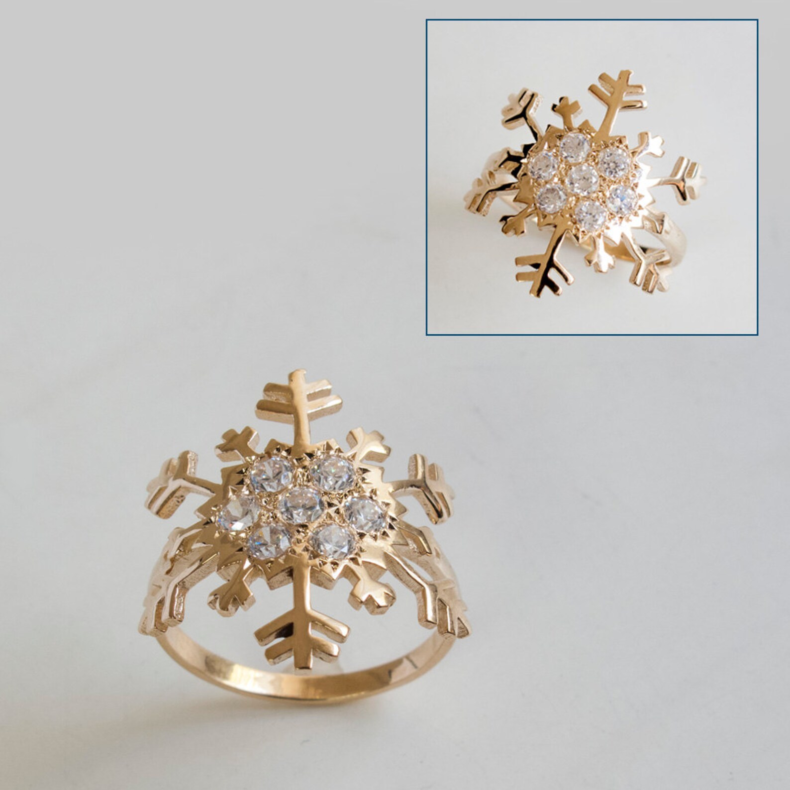 Gold Snowflake Ring - Gold Ring - Diamond Ring - White Zircon - Frozen ...