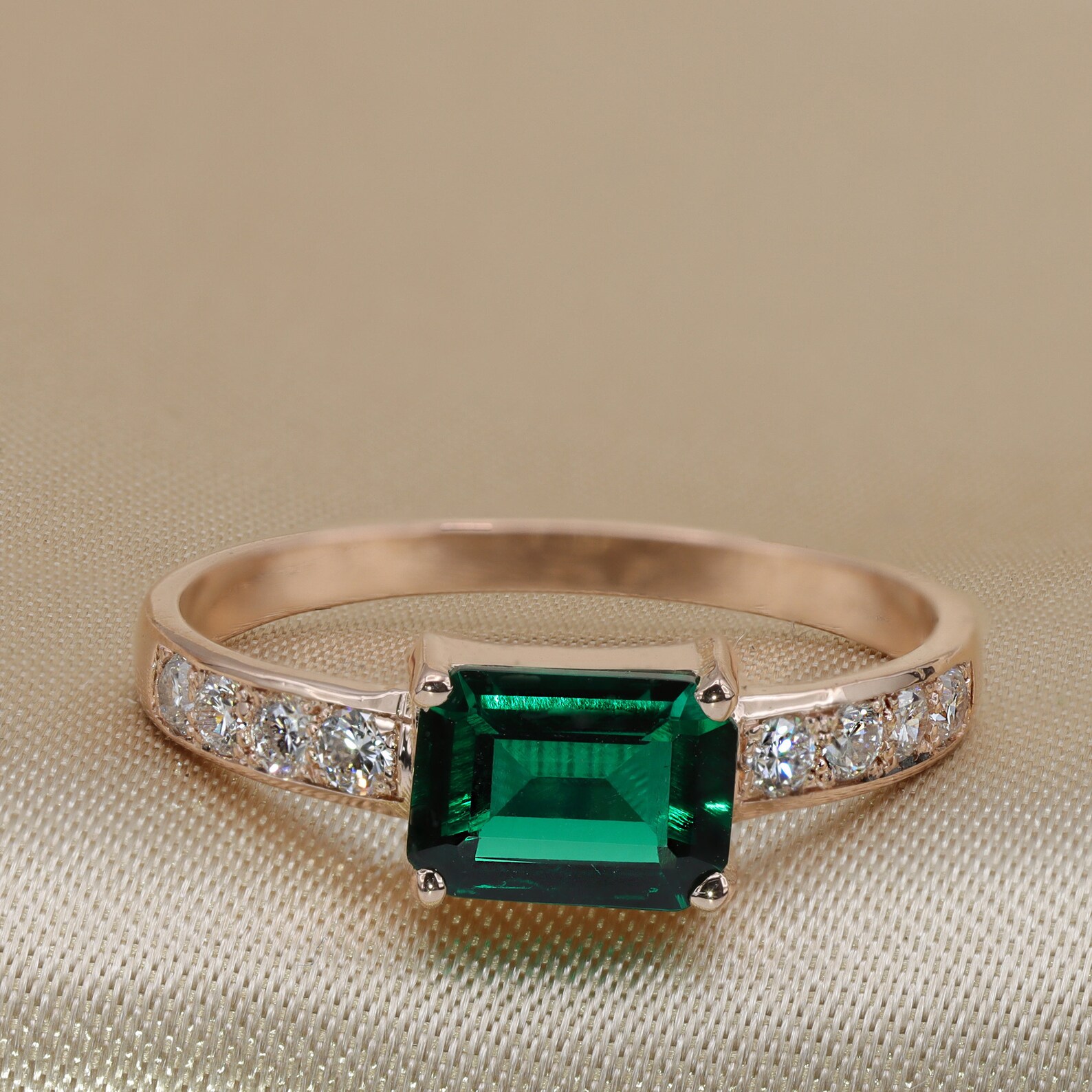 Diamond and Emerald Gold Ring Diamond Ring Emerald Ring - Etsy