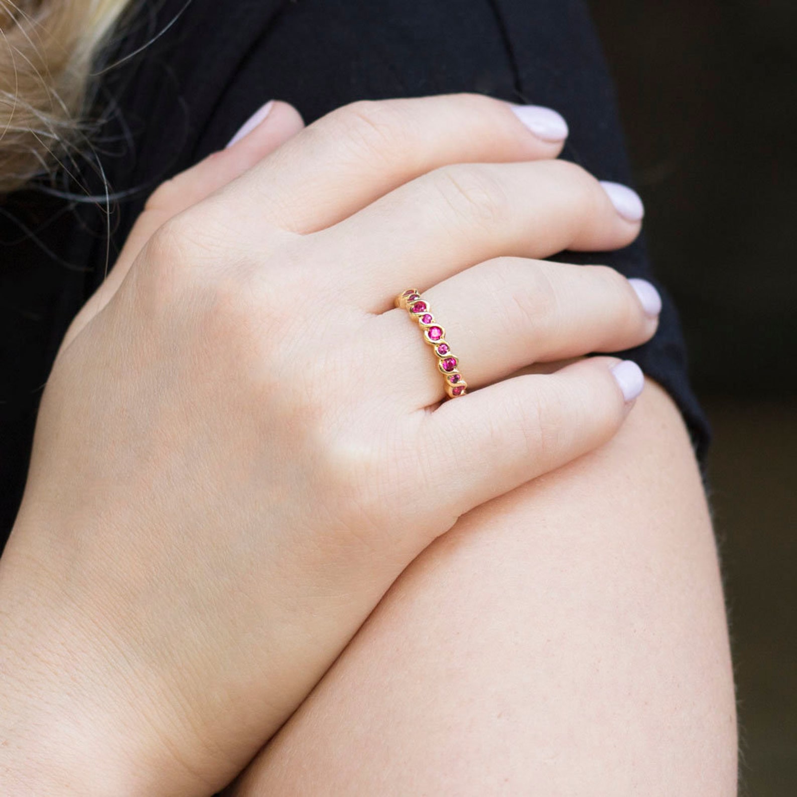 Gold Twisted Ruby - Half Eternity Ring - Ruby Ring - July Birthstone ...