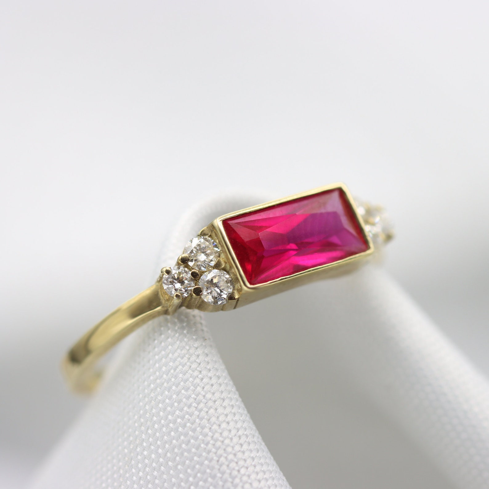 Baguette Ruby and Diamond Ring Baguette Ruby Round Diamonds. - Etsy