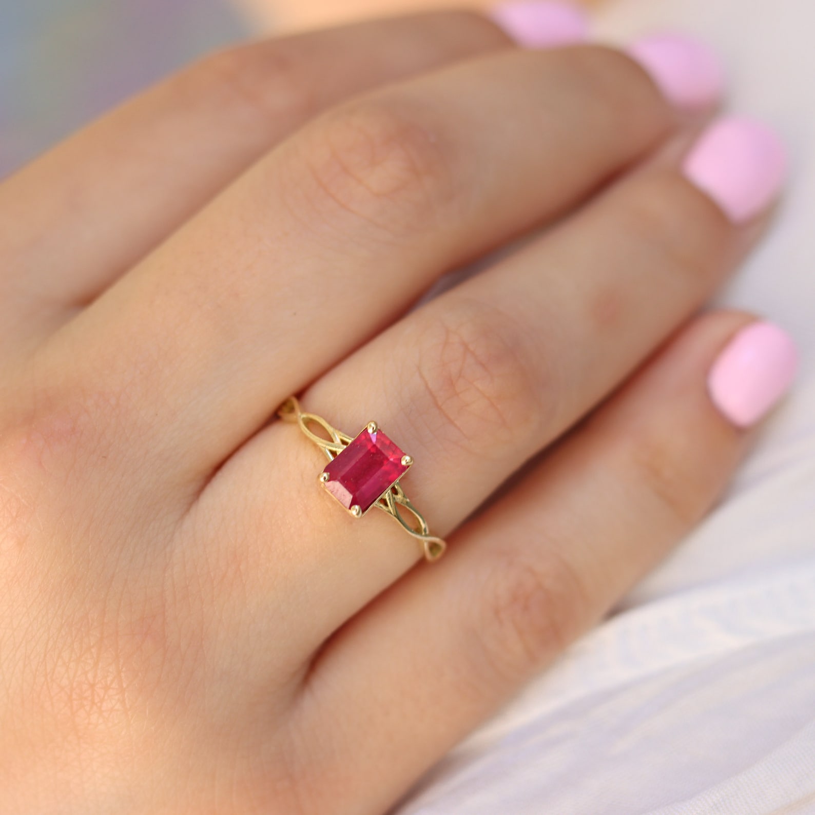 Celtic Ruby Ring, Pink Ruby Ring, Celtic Pattern Ring, 14K Gold Ring ...