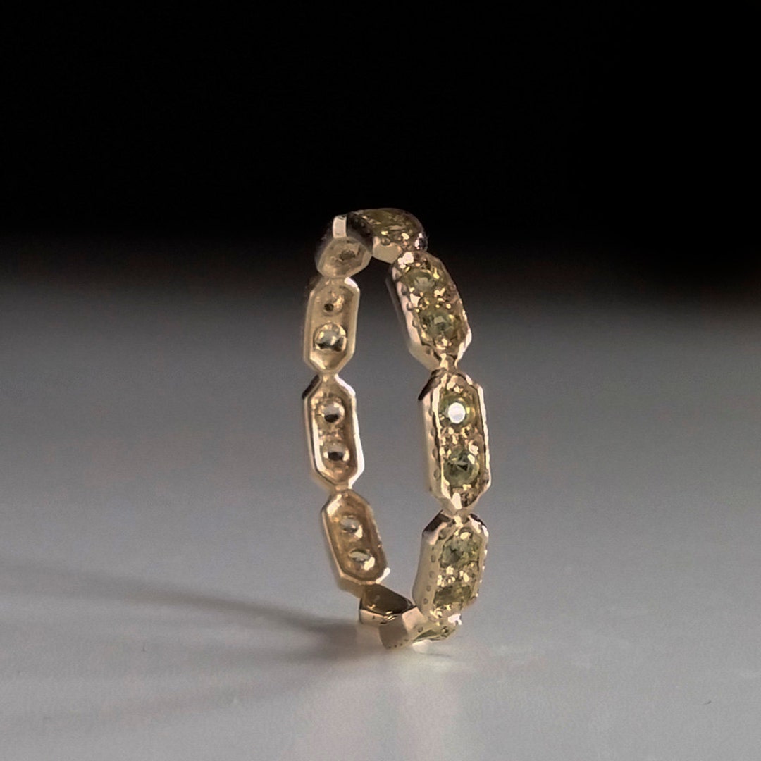 Peridot Eternity Ring - Green Stone Ring - Thin Band - Dainty Gold Ring ...