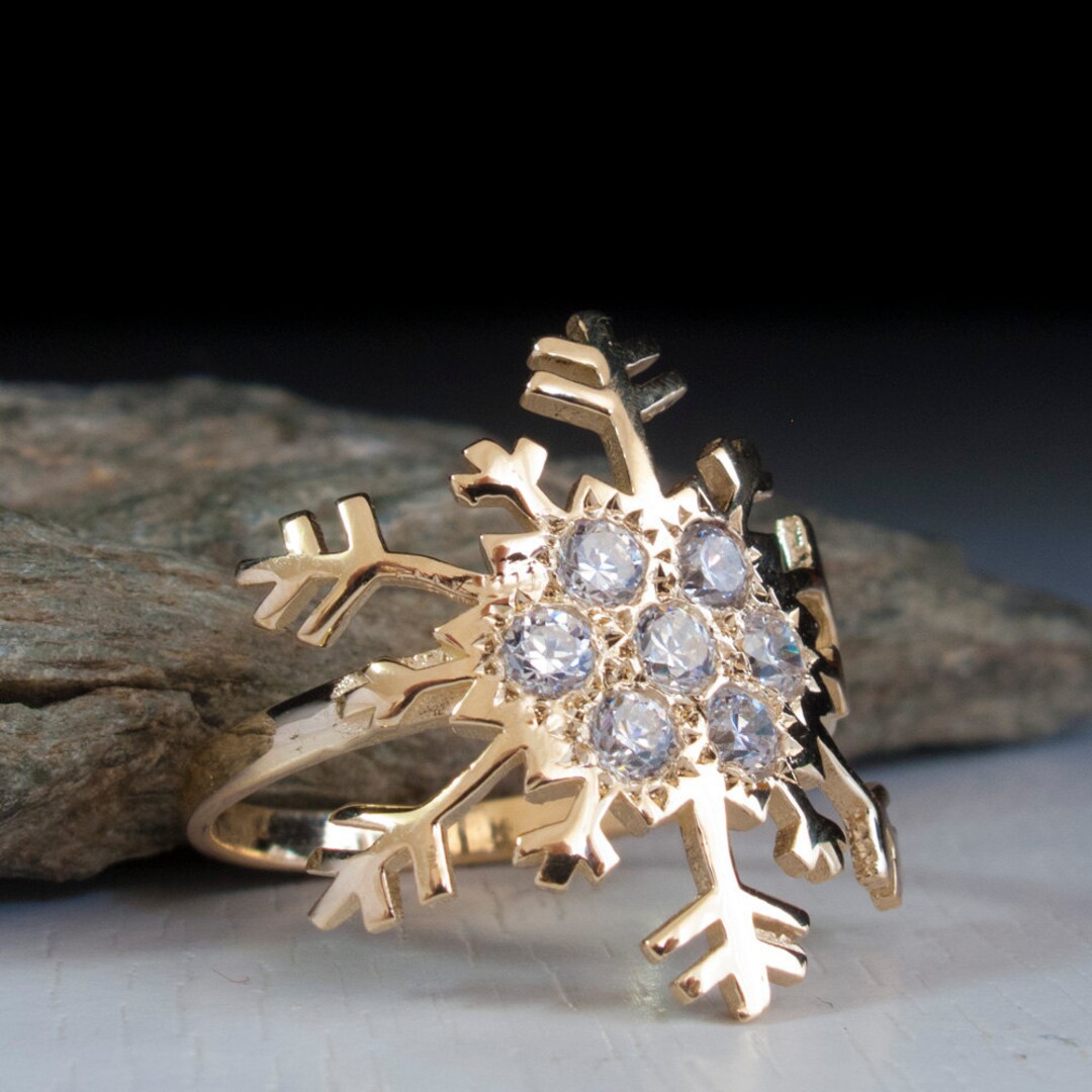 Gold Snowflake Ring Gold Ring Diamond Ring White Zircon Frozen Big Ring ...
