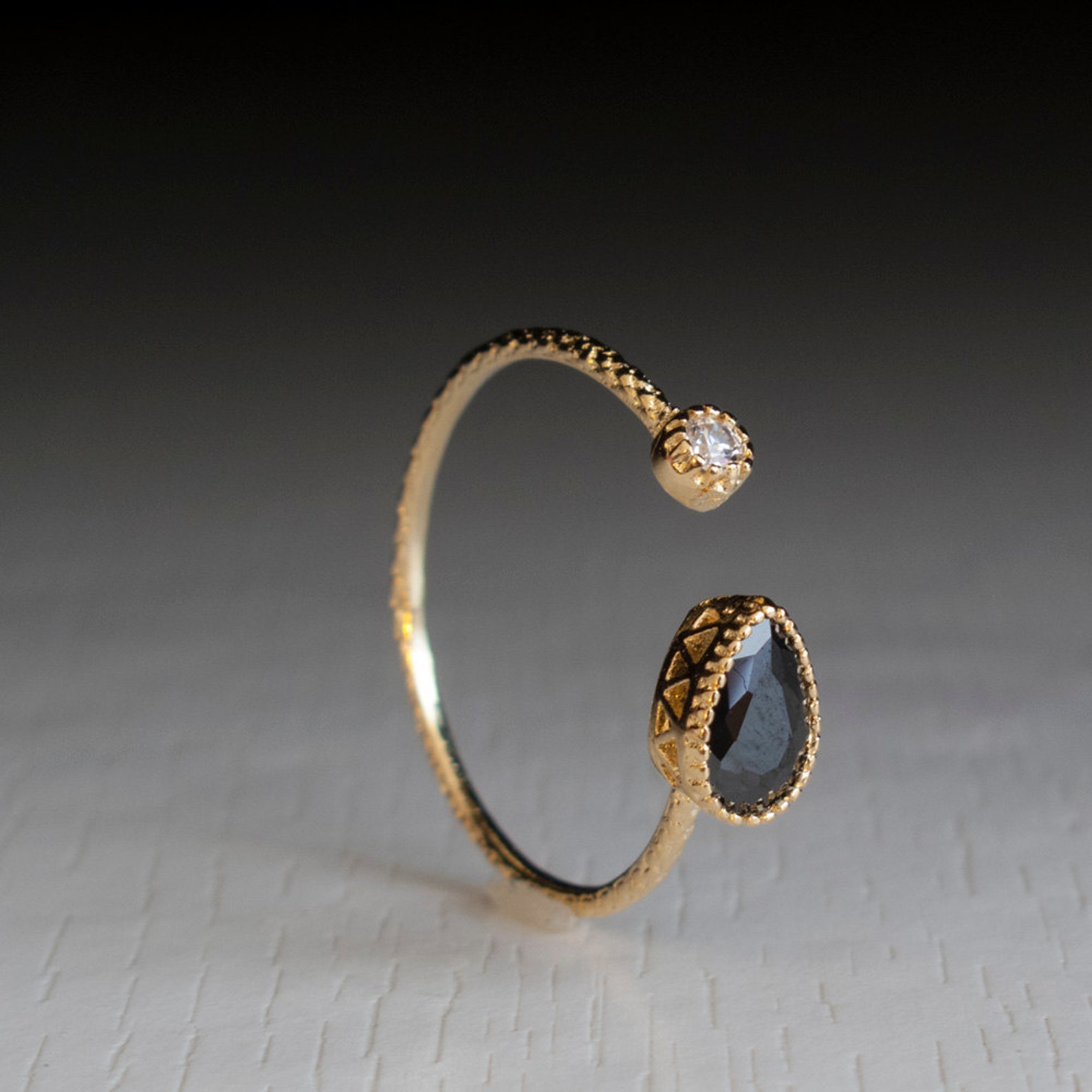 Open Ring - Black Onyx - Adjustable Stacking Ring - Pear Shaped ...