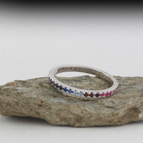 Gold Rainbow Gradient Eternity Ring Sapphire Emerald - Etsy