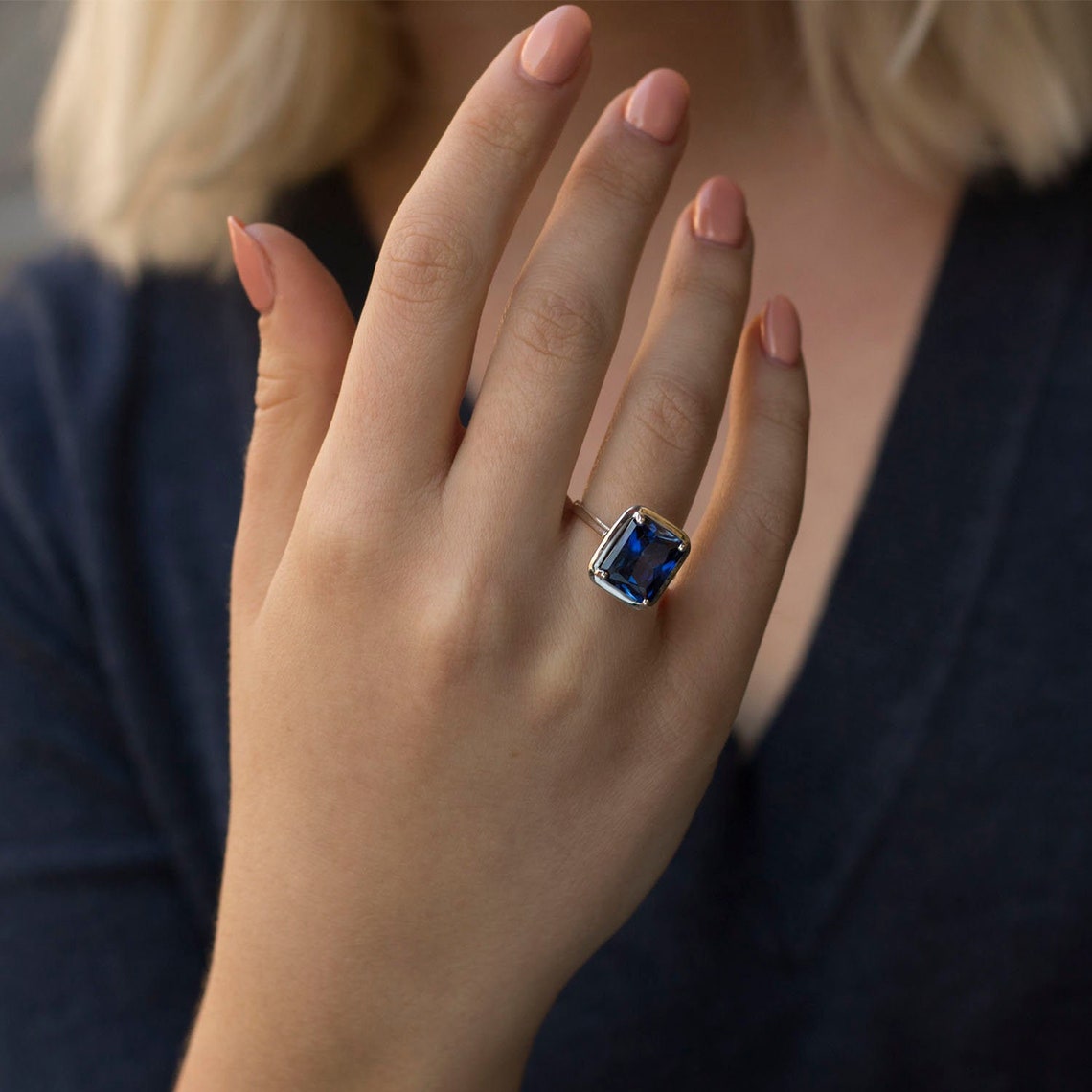 Solitaire Blue Sapphire Ring - Etsy