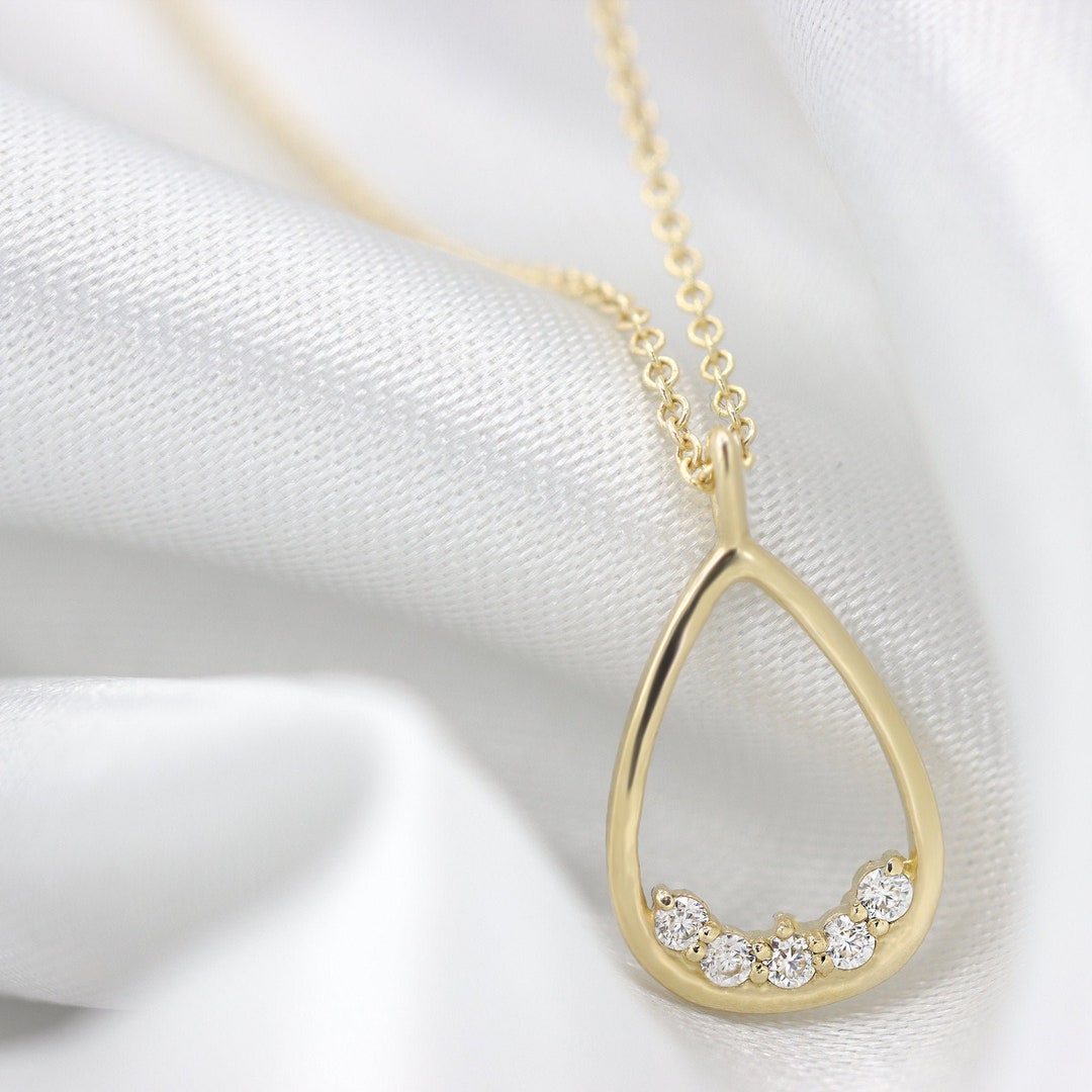 Pear Shaped Gold Diamond Necklace, Diamond Necklace, 14K Gold Necklace ...