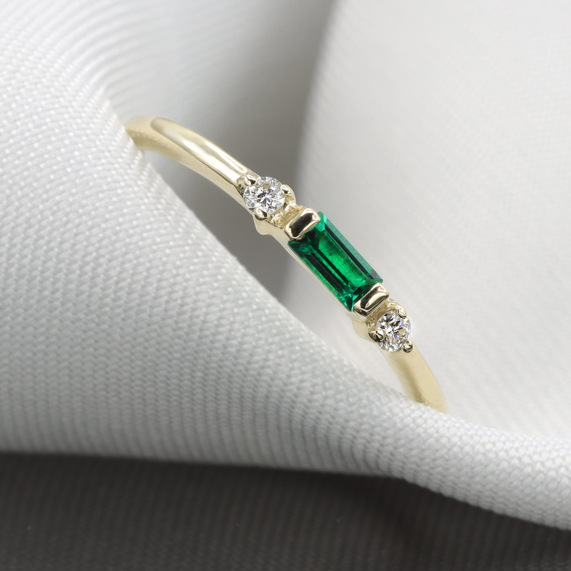 Baguette Emerald and Diamond Ring, Baguette Emerald , Round Diamonds ...