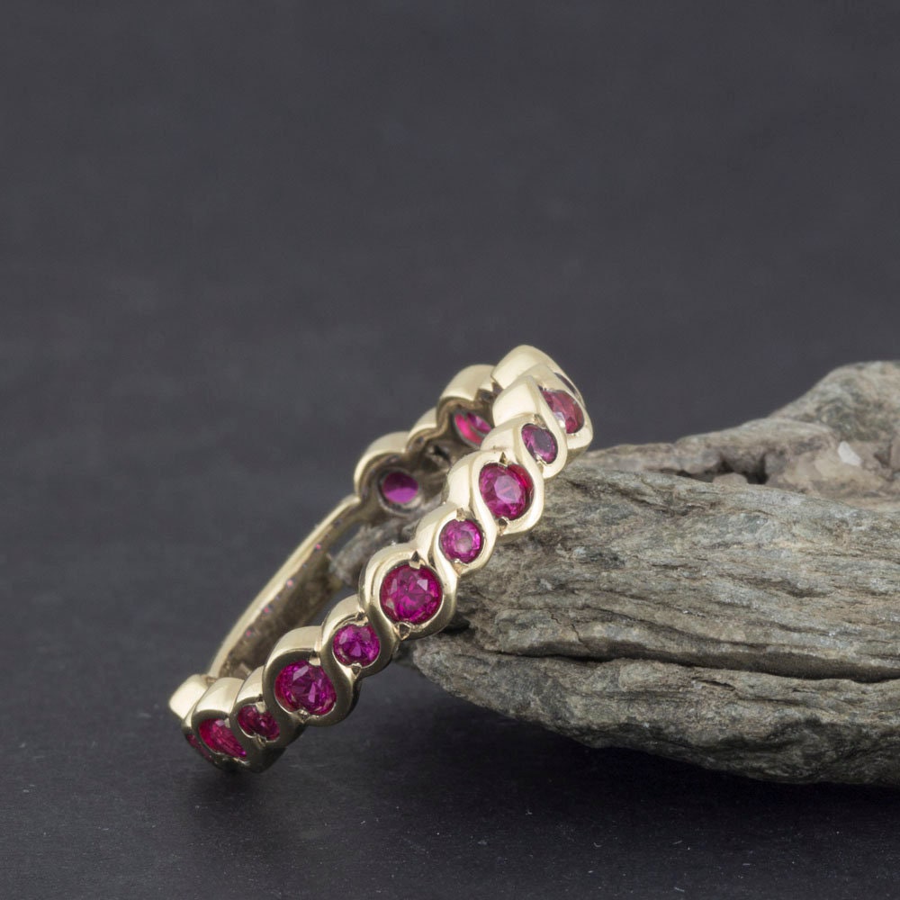 Gold Twisted Ruby Half Eternity Ring Ruby Ring July | Etsy