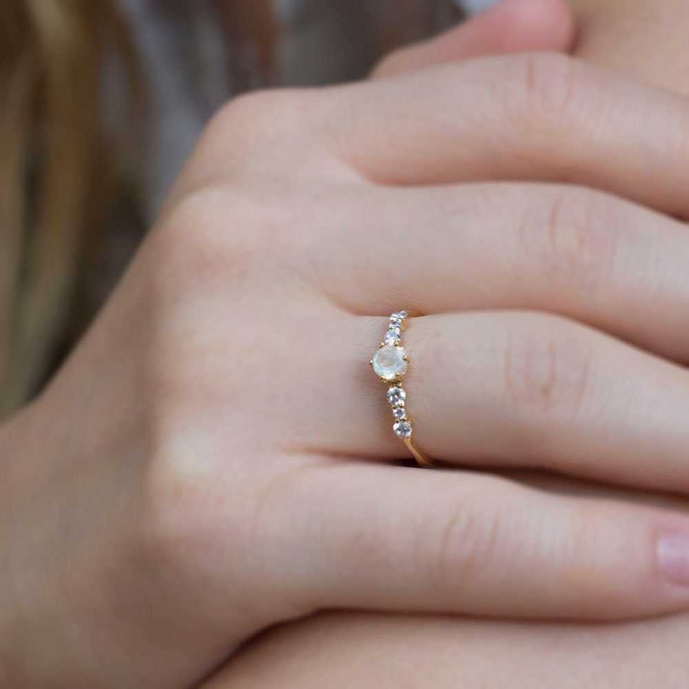 Solitaire Moonstone Diamond Engagement Ring, 14 Karat Gold Ring ...