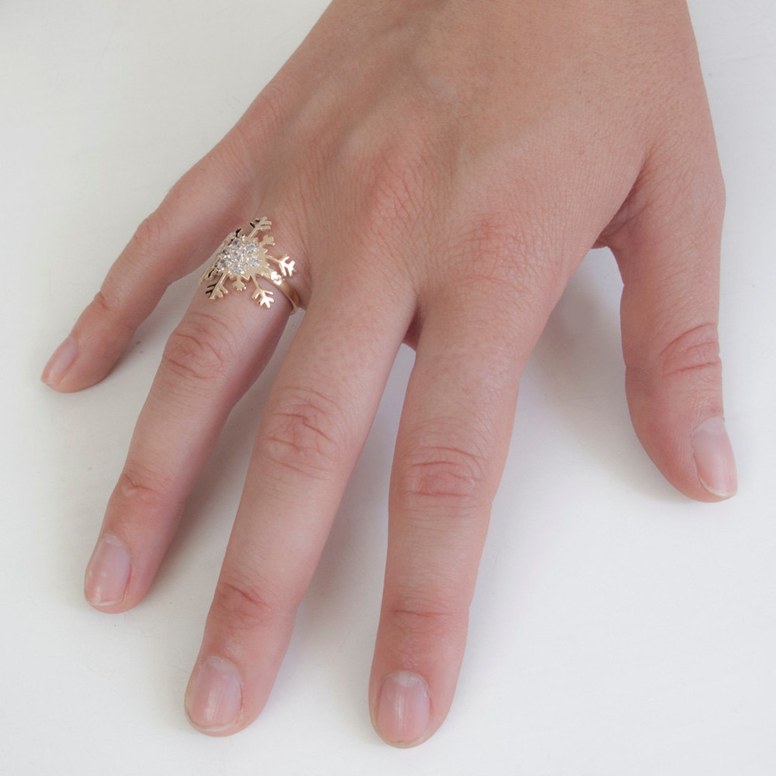 Gold Snowflake Ring Gold Ring Diamond Ring White Zircon - Etsy Israel
