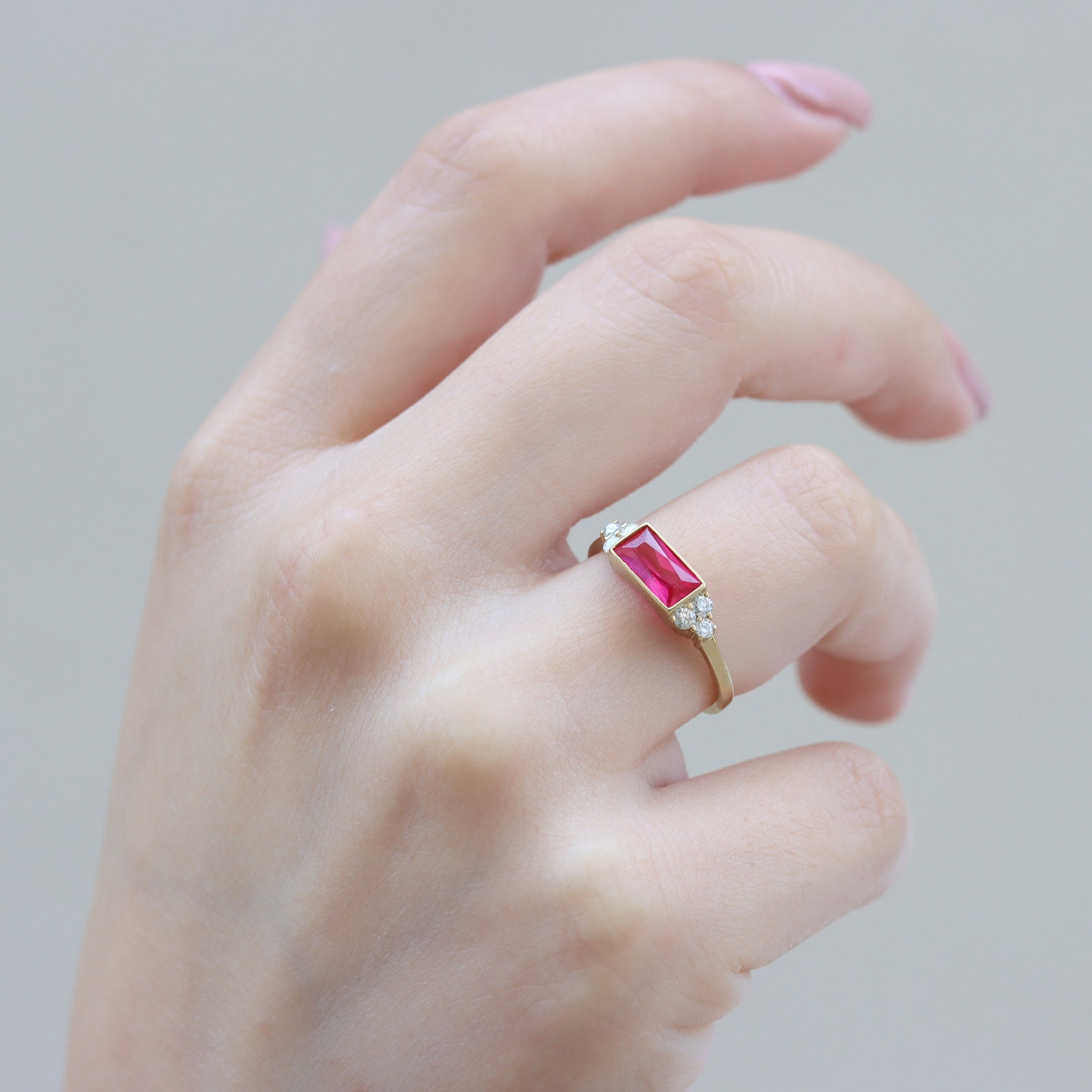 Baguette Ruby and Diamond Ring Baguette Ruby Round Diamonds. - Etsy