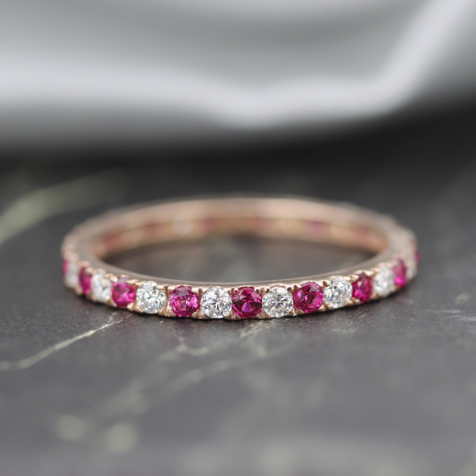 Alternating Ruby and White Sapphire Eternity Ring Sterling Silver - Etsy