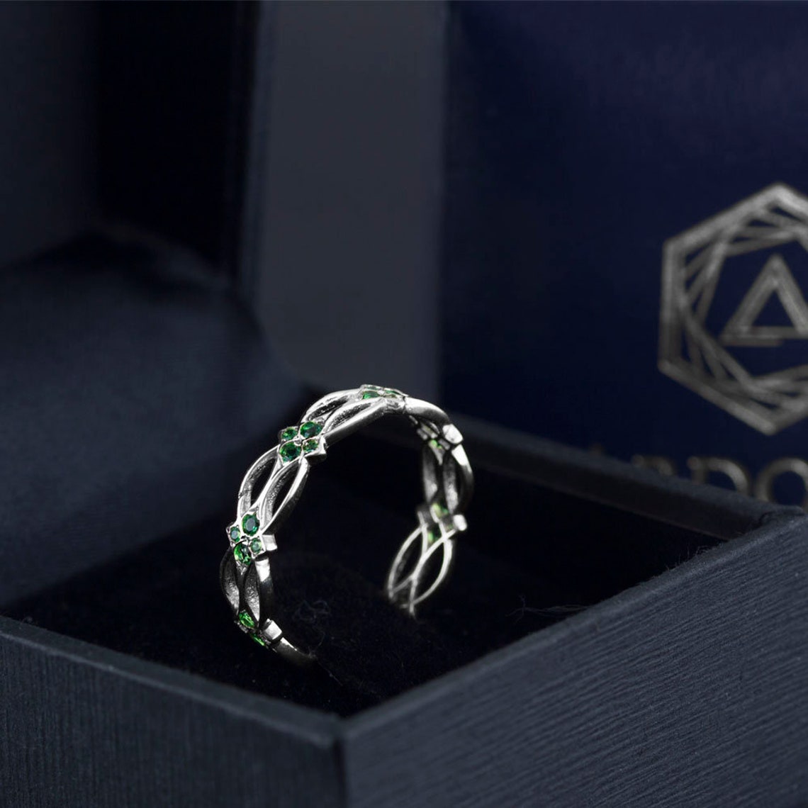 Celtic Ring - Eternity Ring - Emerald Ring - Green Stones Ring - Gold ...