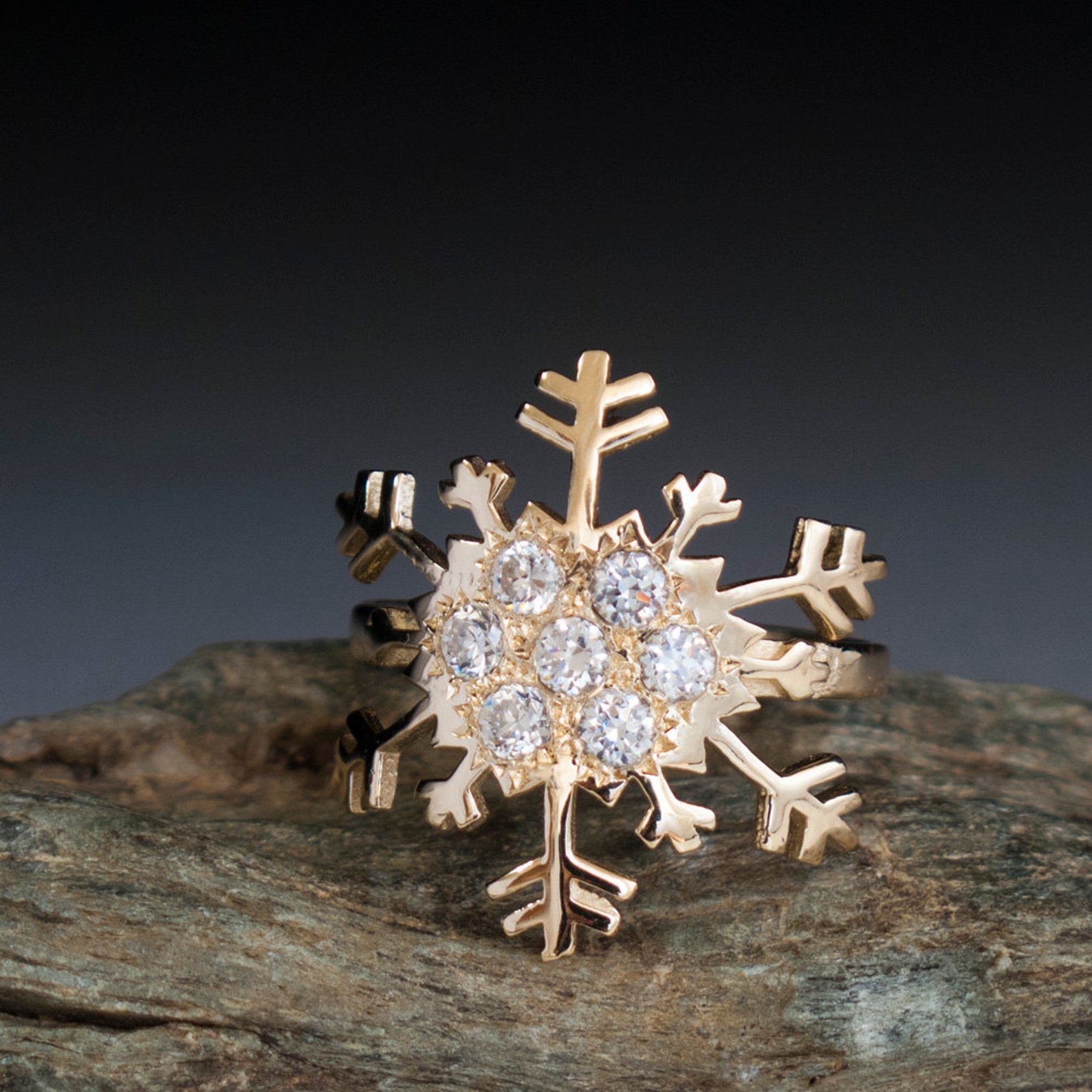 Gold Snowflake Ring Gold Ring Diamond Ring White Zircon - Etsy Israel