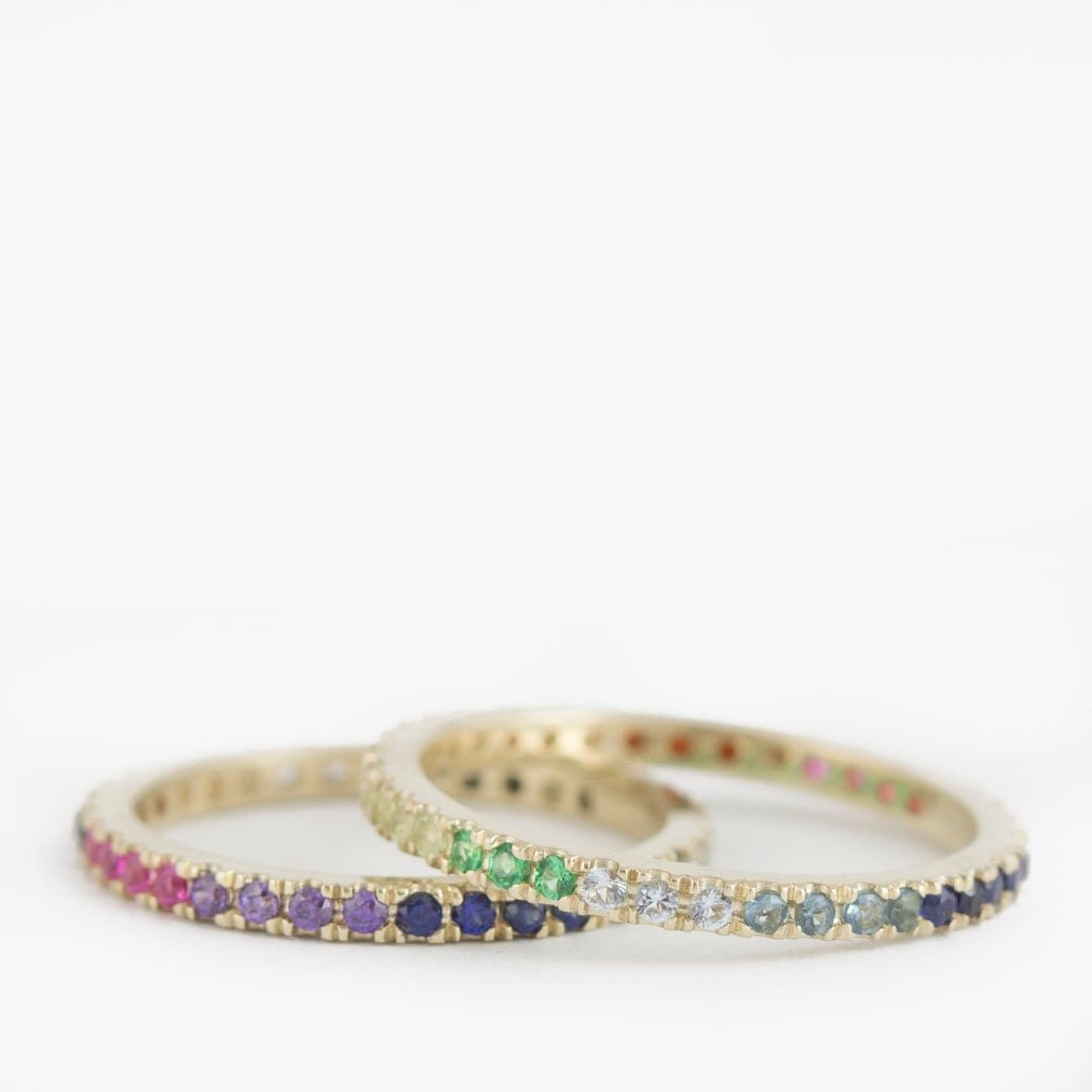 Stacked Rainbow Gradient Eternity Ring - Stacking Ring - Gradient Rings ...