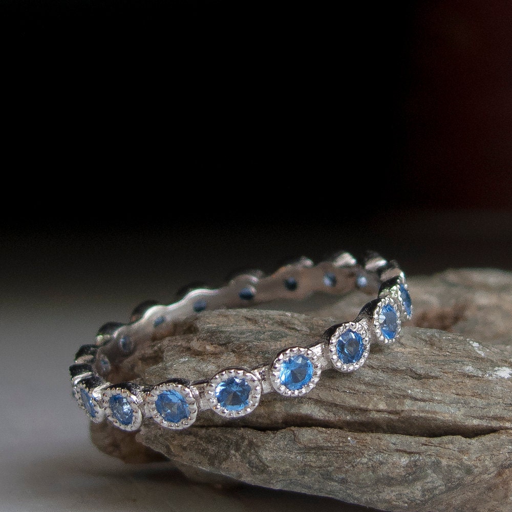Silver Blue Topaz Ring Eternity ring Light Blue stone | Etsy