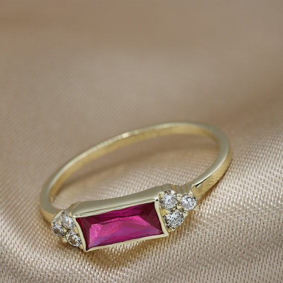 Baguette Ruby and Diamond Ring Baguette Ruby Round Diamonds. - Etsy