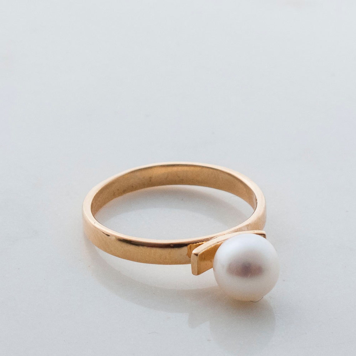 Gold Pearl Ring White Pearl Ring Simple Pearl Ring Big - Etsy