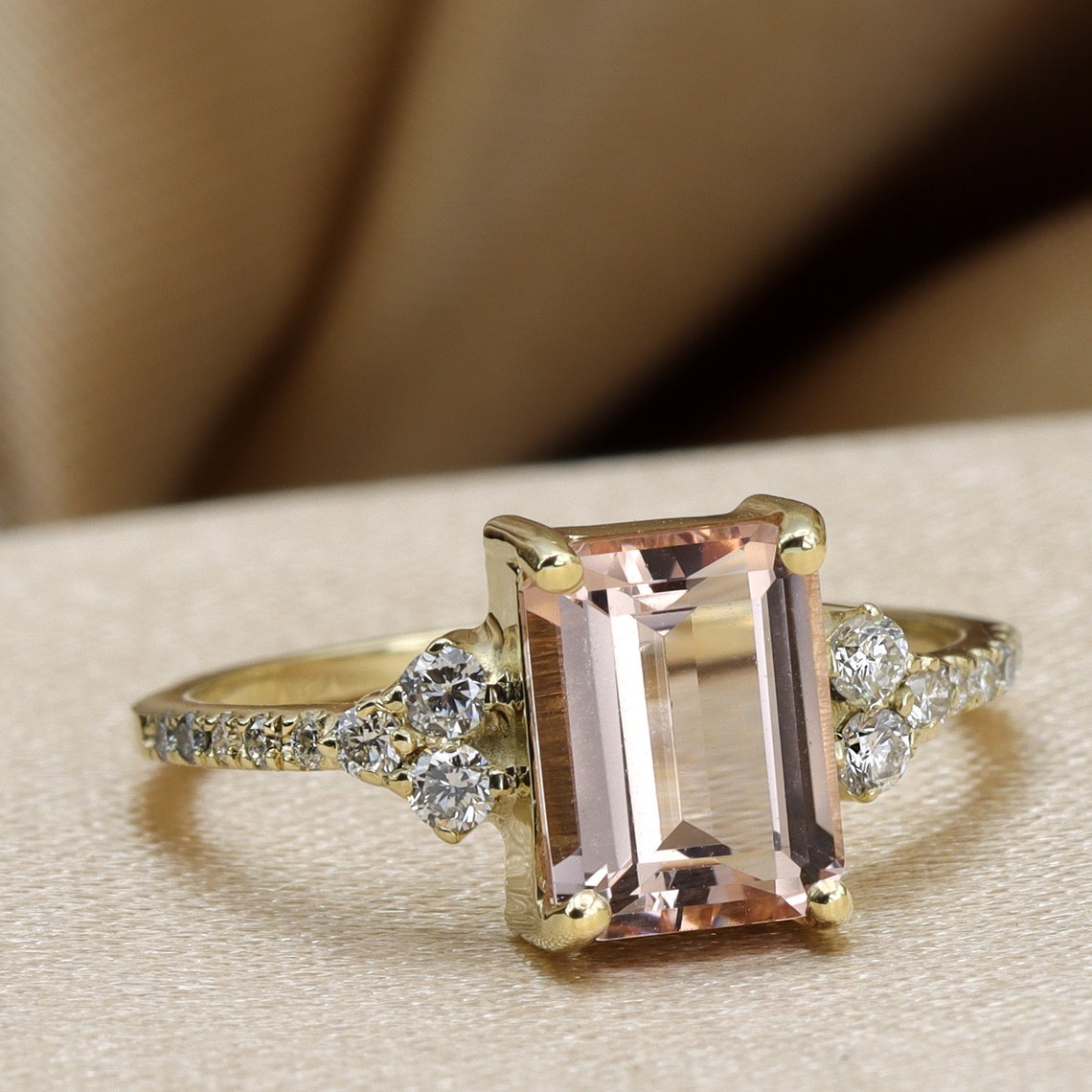 Morganite and Diamond Ring Vintage Style Morganite Gold Ring - Etsy