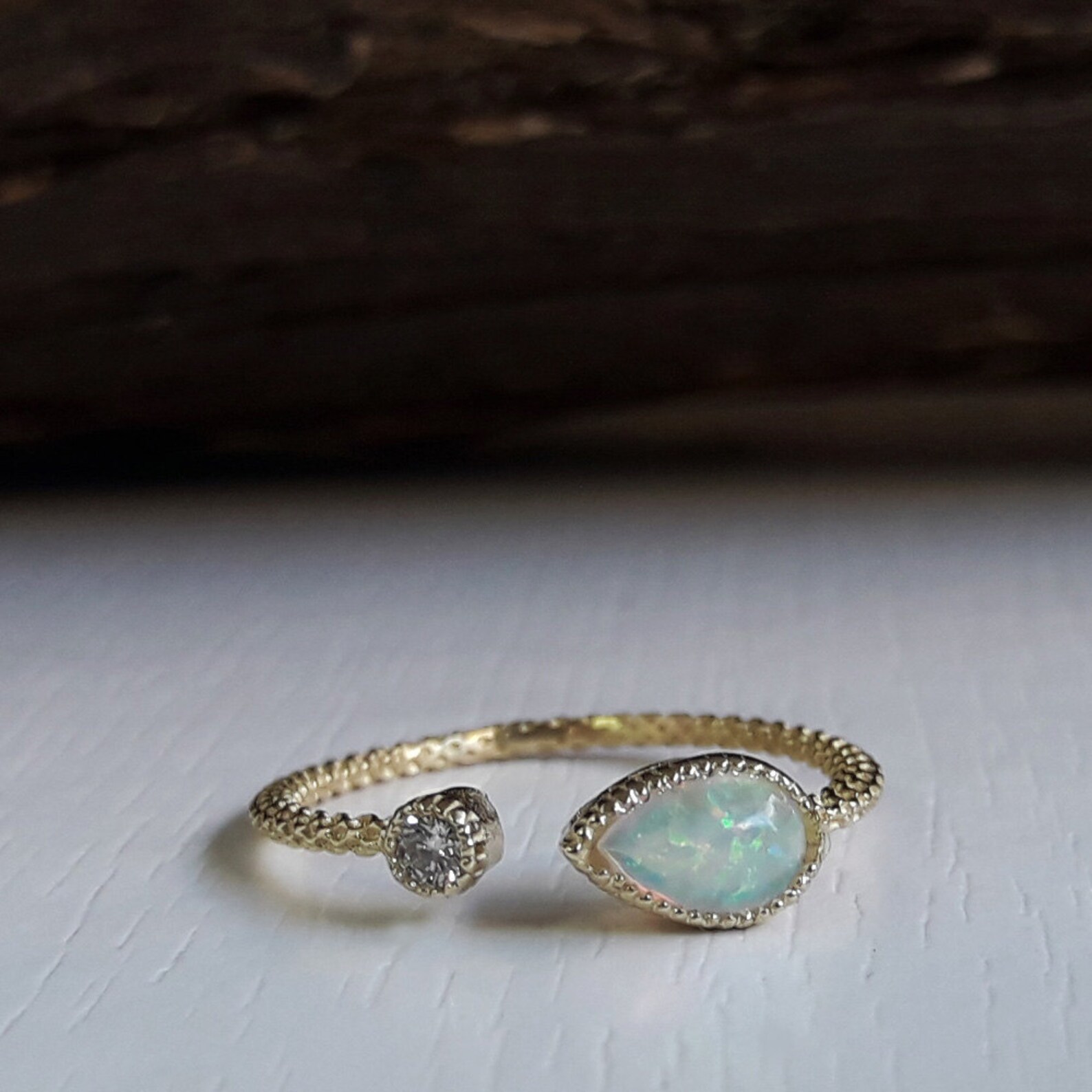 White opal open ring adjustable ring opal jewelry | Etsy