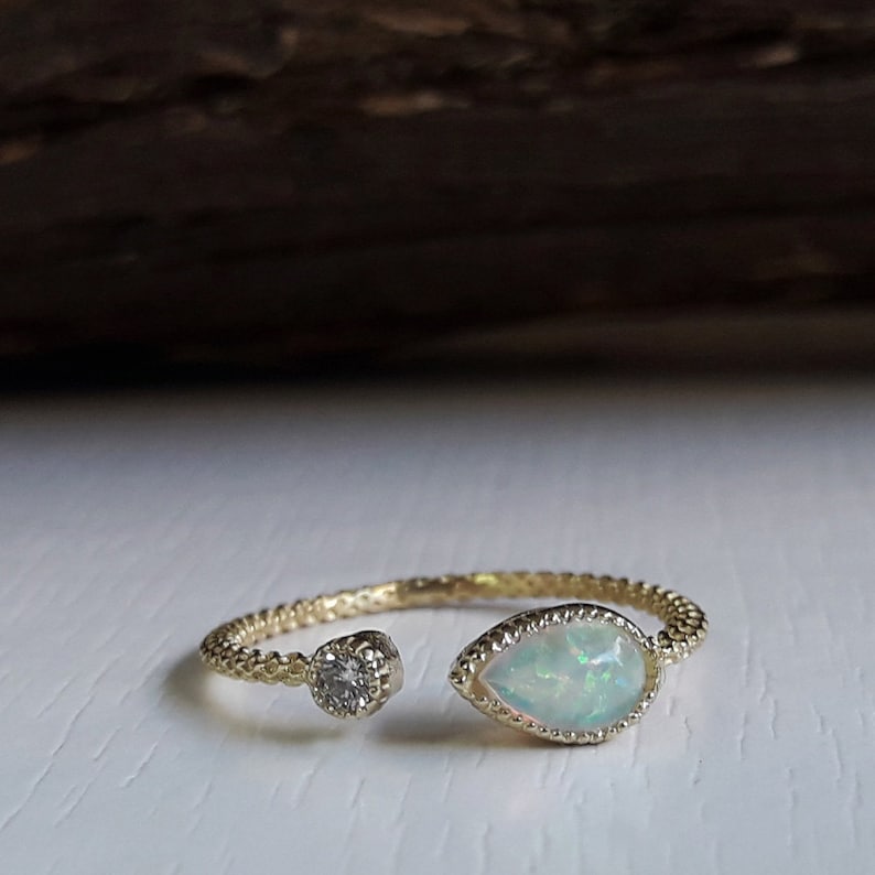 White opal open ring adjustable ring opal jewelry | Etsy