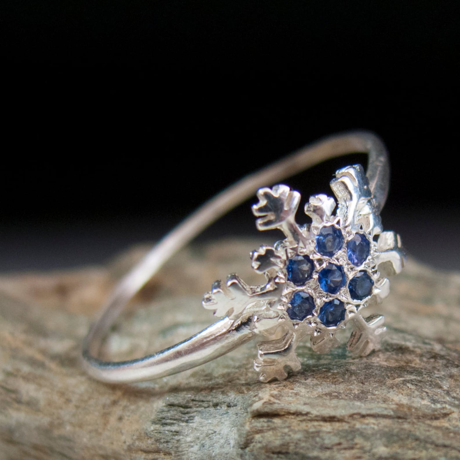 Gleaming Sapphire Snowflake Ring - Etsy
