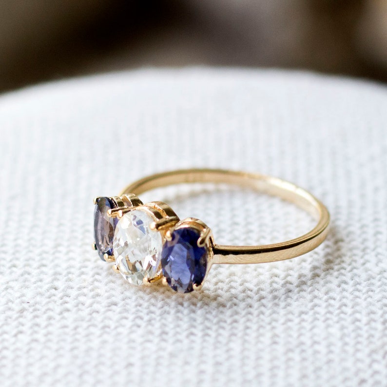 Oval White Sapphire and Iolite Ring, Sapphire and Iolite, Oval Ring ...