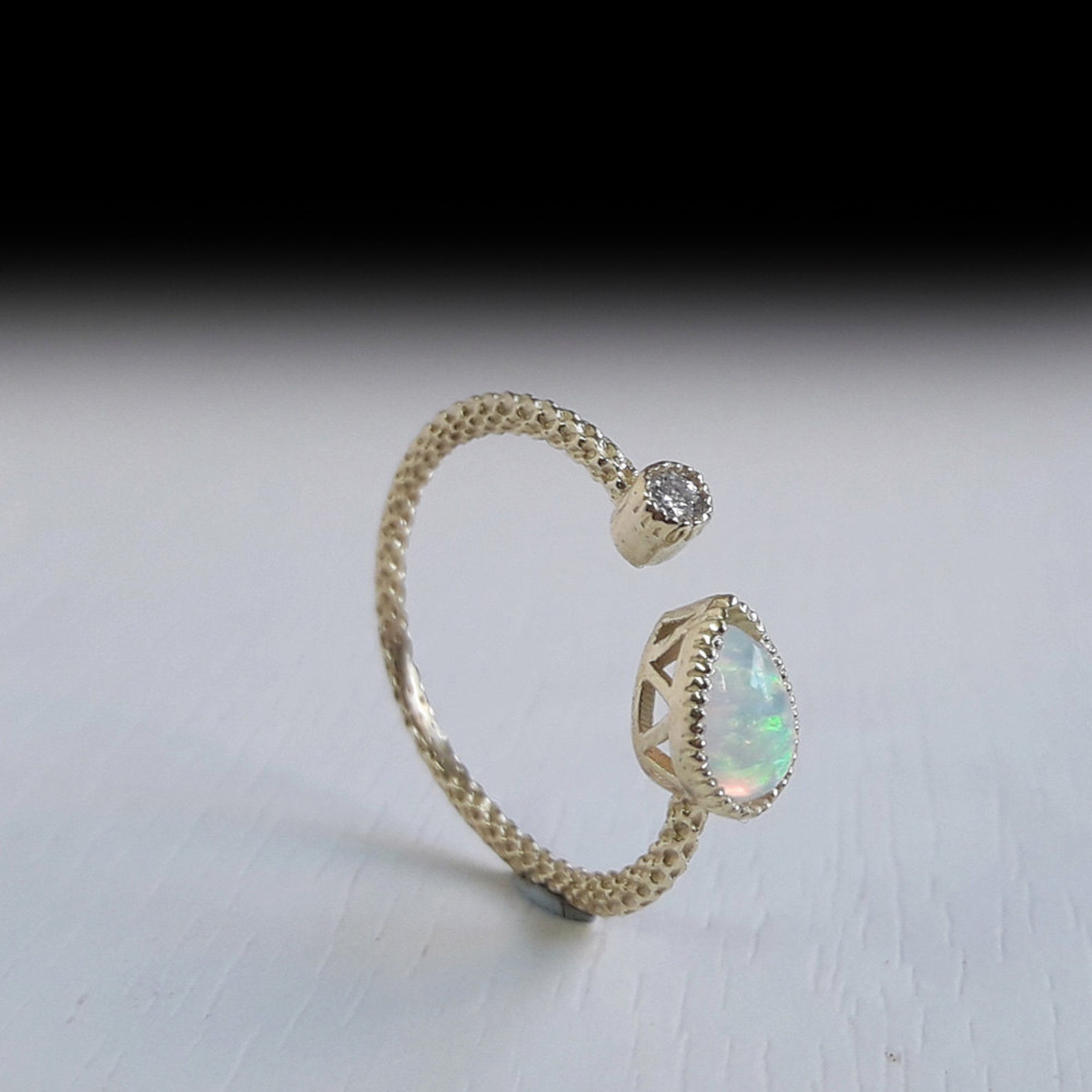 White opal open ring adjustable ring opal jewelry | Etsy