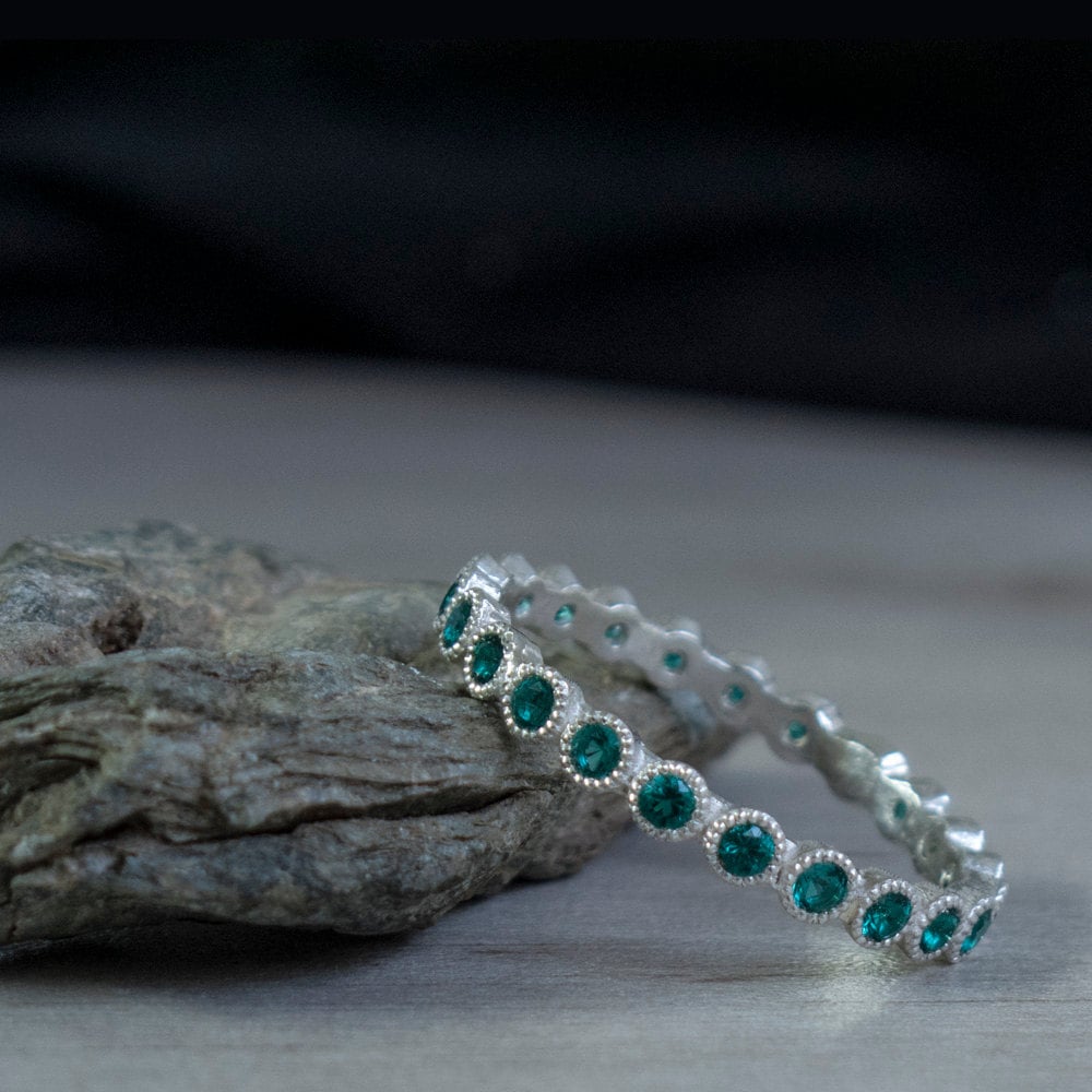 Blue Green Emerald Eternity Ring Eternity Band Gemstone - Etsy