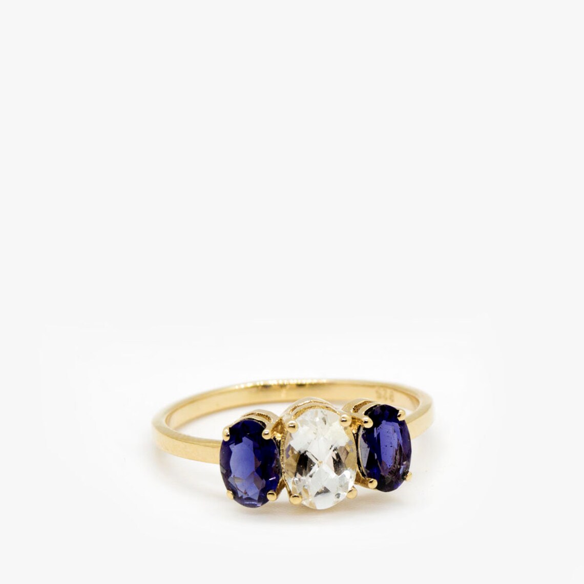 Oval White Sapphire and Iolite Ring, Sapphire and Iolite, Oval Ring ...